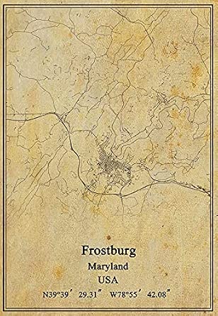 USA Frostburg Maryland Map Wall Art Poster Canvas Print Vintage Style ...