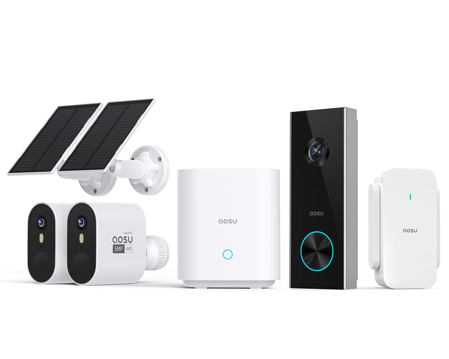 Amazon.com: AOSU 5MP SolarCam Max System 2-Cam-Kit + 2K Doorbell Camera ...