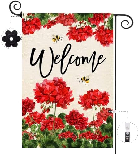 Amazon.com : Baccessor Spring Summer Geranium Welcome Garden Flag ...
