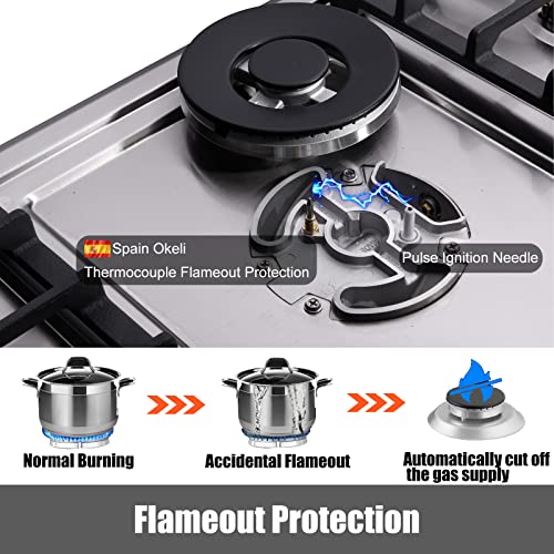 5 Burner Gas Cooktop Grill Griddle, 30 Inch LPG/NG Dual Fuel Drop in ...