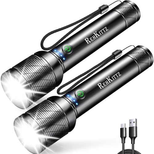 REHKITTZ Torch, LED Rechargeable Torches(Built-in Large Capacity ...