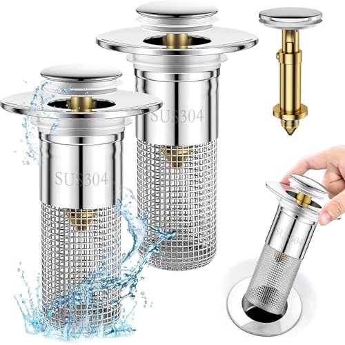 4 Pack Universal Pop-Up Basin Plugs, 34-40 mm, with Hair Strainer ...