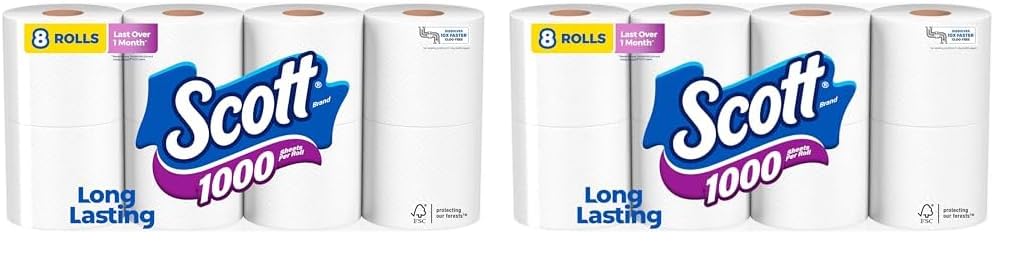 Amazon.com: Scott 1000 Toilet Paper, 8 Rolls, Septic-Safe, 1-Ply Toilet ...
