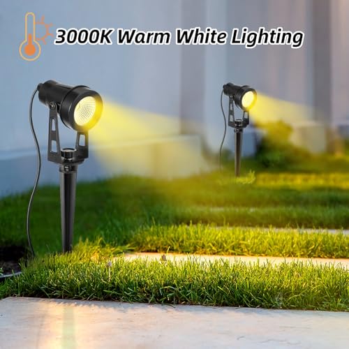 HUAEU Garden Spotlights Mains, 14 M, 4-in-1 Outdoor LED Spotlight, Warm ...
