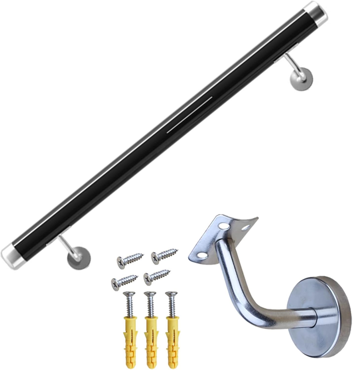 Black Wall Mounted Stair Handrail Kit 1.8m DIY Complete Railing Set for ...