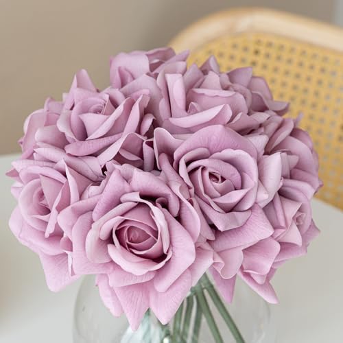 Amazon.com: DUYONE Artificial Roses Single Stem 10pcs Fake Silk Flower ...