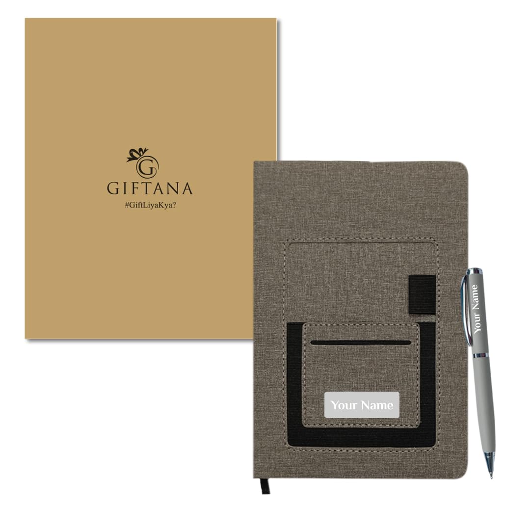 Giftana Personalized Jute Pocket Notebook Diary with Pen Gift Set, 2 in ...