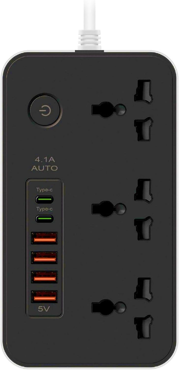 Extension Lead with Fast Charger 4 USB Slots, 2 Type C and 3 Gang Way ...