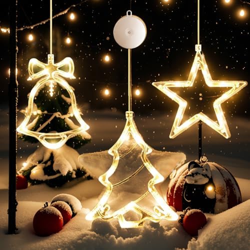 Norhogo 3 Pack Hanging Christmas Tree, Star, and Bell Windows Lights ...