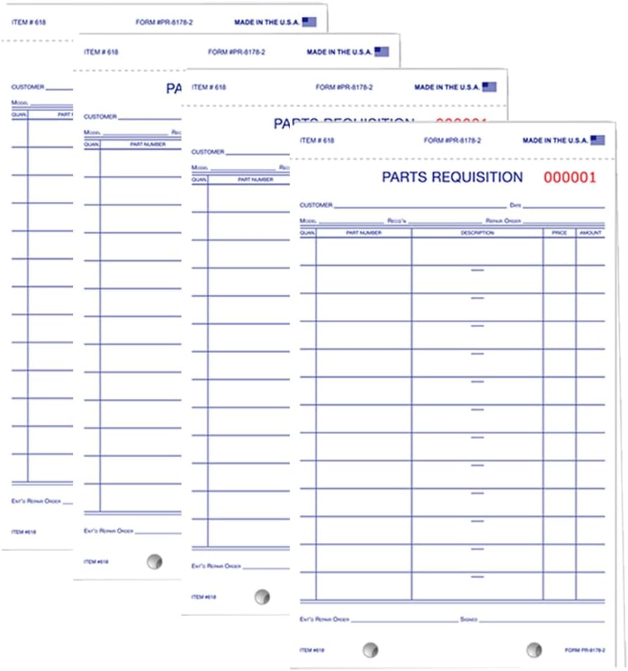 Amazon.com : Generic Parts Requisition Form - PR-8178-2: Carbonless ...