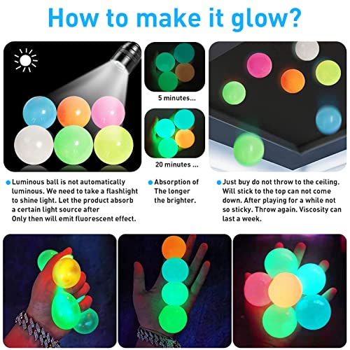 12 Pcs Sticky Balls Ceiling Glow in The Dark, Night Stress Balls ...