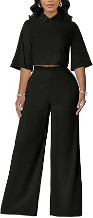 Amazon.com: acelyn 2 Piece Pant Sets for Women Dressy Ruffle Flare 3/4 ...