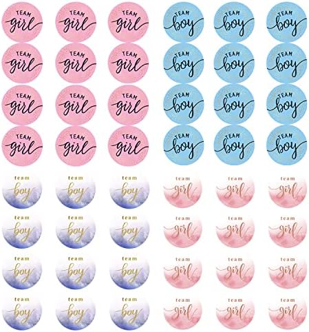 Pack of 48 Gender Reveal Stickers Team Boys Team Girls Label Stickers ...