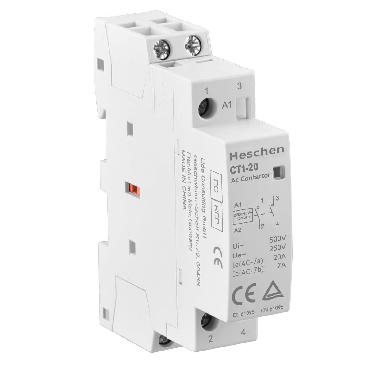 DIN Rail Mount Contactor Heschen CT1-20 – 2 Pole, 20A, 2 Normally Open ...