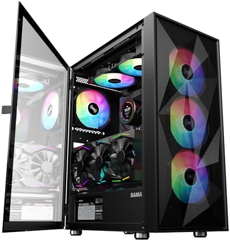 MUSETEX ATX PC Case, 6 x 120 mm PWM ARGB Fans pre-Install, Polygonal ...