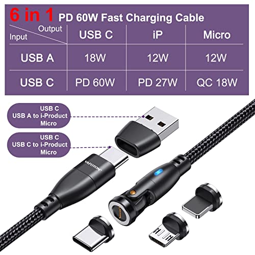 VAFOTON Lot de 2 câbles de charge magnétiques 60 W (1 m + 2 m), cordon ...