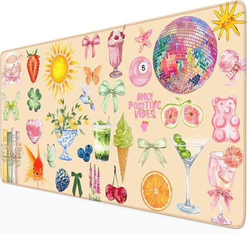 Amazon.com: Nasdalgias Cute Pink Boho Pastel Desk Mat Colorful Desk Mat ...