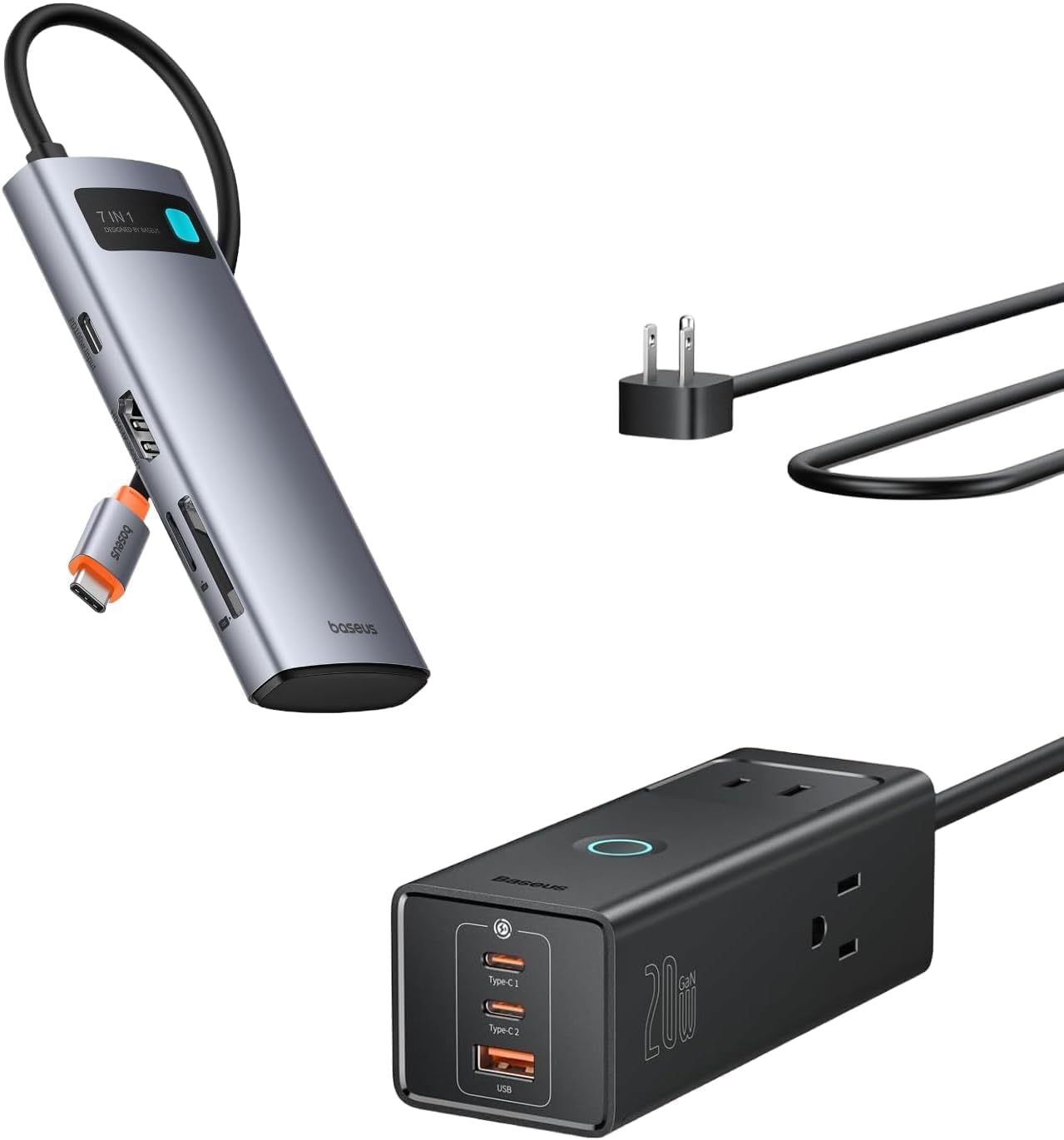 Amazon.com: Baseus USB C Hub Multiport Adapter 7 in 1 & Power Strip 20W ...