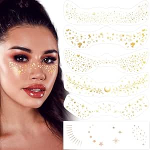 Amazon.com : OIIKI 6 Sheets Glitter Face Makeup Stickers, Gold Freckles Face Tattoo for Women ...