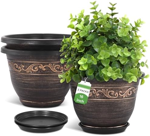 Amazon.com : Plastic-Plant-Flower-Planters-16 Inch With Drainage Hole ...