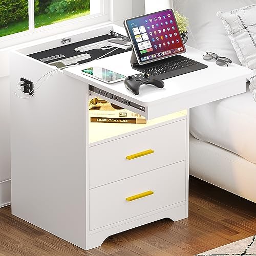 Amazon.com: JDPAG LED Nightstands with Lockable Gun Case,Bedside Table ...