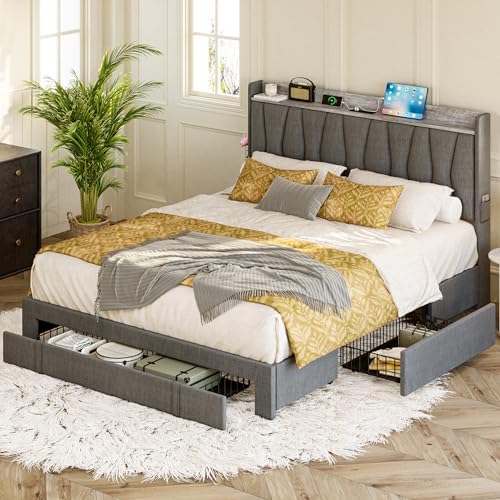 Amazon.com: YITAHOME Queen Size Bed Frame, Storage Bed with 4 Drawers ...