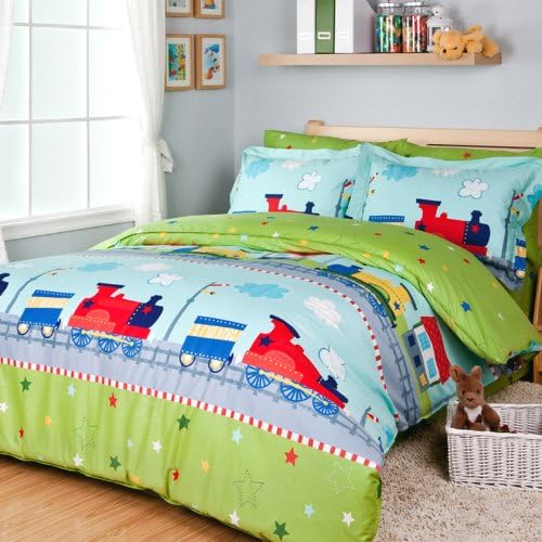 Fantastic Journey by Train Duvet Cover Set Green Boys Bedding Kids ...