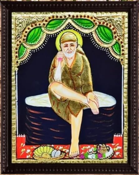 PujaNPujari Sai Baba Traditional Tanjore Painting Photo Frame : Amazon ...