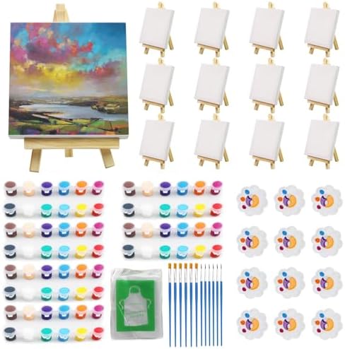 Amazon.com: 12 Pack Painting Kits with 4 x 4 in Canvas Boards, Brushes ...