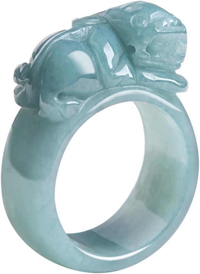 Blue Jade Ring for Men Women, Natural Carved Pixiu Grade A Jadeite ...