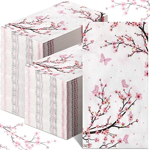Amazon.com: 200 Pcs Floral Cherry Blossoms Guest Napkins Paper Hand ...