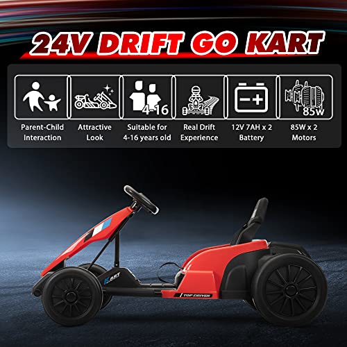 TOBBI 24V Electric Drifting Go Kart for Kids, Electric Ride On Toy w/85 ...