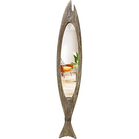 Amazon.com: Distressed White Wood Fish-Shaped Wall Hanging Mirror for ...