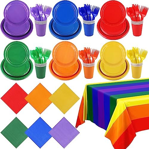 Amazon.com: Inbagi 420 Pieces Rainbow Party Decorations Include 7" and ...