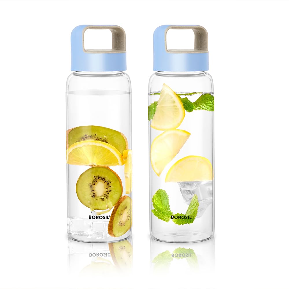 Borosil 750ml Crysto Water Bottle Set | Borosilicate Glass Wide Mouth ...