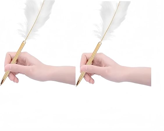 Amazon.com : DPWOUM 2Pcs White Feather Pen, Feather Ballpoint Pen Black ...