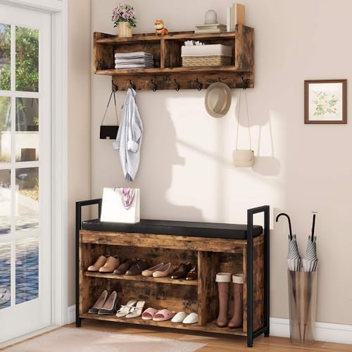 Amazon.com: DWVO Entryway Coat Rack Shoe Bench Set, Entryway Bench with ...
