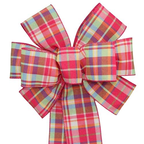 Amazon.com: Hot Pink Blue Toni Spring Plaid Wreath Bow - Package ...