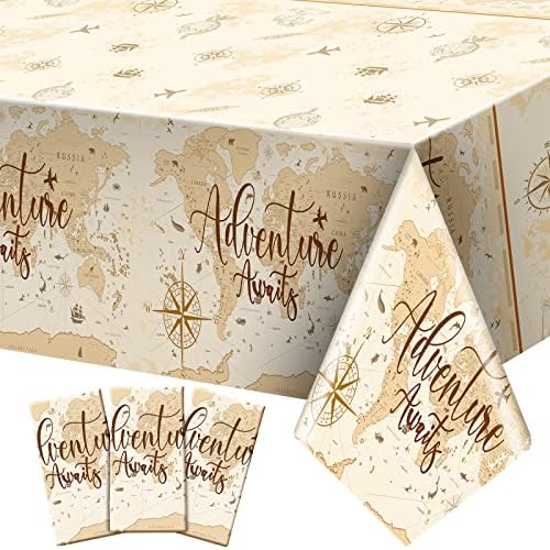 Amazon.com: Hafangry World Map Tablecloth Adventure World Awaits Party ...