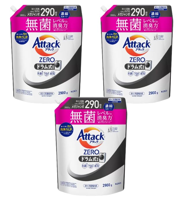 Amazon | デカラクサイズ アタックZERO 洗濯洗剤 液体 アタック液体史上 最高の清潔力 ドラム式専用 詰め替え 2700g 大容量 3 | アタック | 液体洗剤