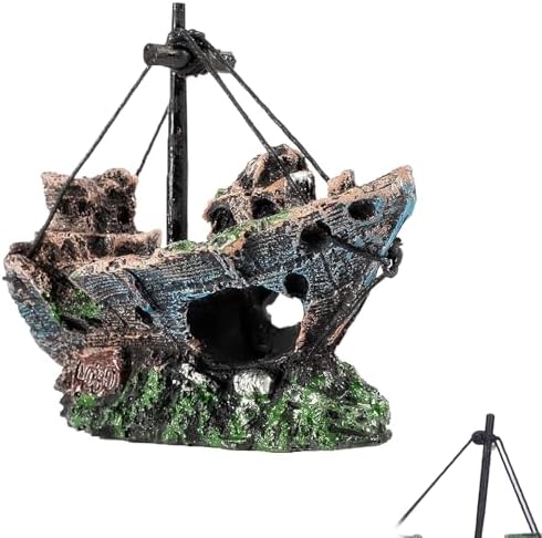 FDRJKN Artificial Plant, Aquarium Decoration, Small Realistic Shipwreck ...