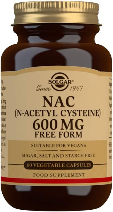 Solgar NAC (N-Acetyl-L-Cysteine) 600 mg Vegetable Capsules - Pack of 60 ...