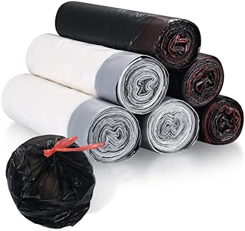 90 Counts Bin Bags with Drawstrings, 15L-20L Bin Liners, Kitchen Caddy ...