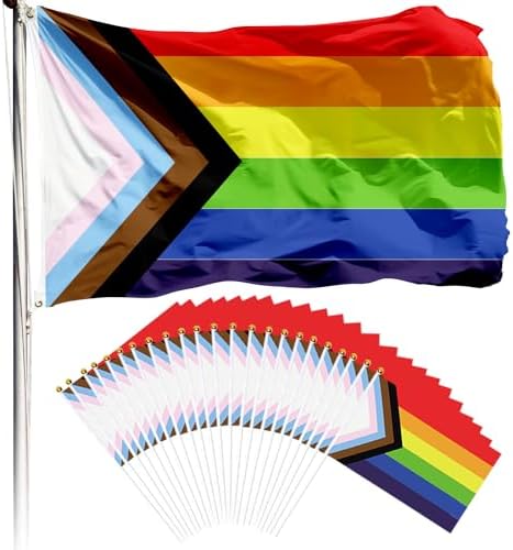 Amazon.com: GOAUS Progress Pride Rainbow Flag 3x5 Ft with Brass Grommets and 40 Pack Small LGBTQ ...