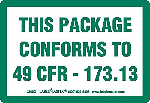 Labelmaster L366G This Package Conforms to 49 CFR Marking, 173.13 ...