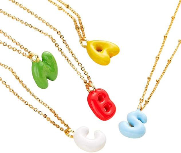 Amazon.com: Custom 3D Bubble Letter Necklace Colorful Initial Necklace ...