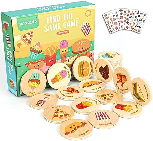 Wooden Match Memory Game for Kids, 24Pc Memory Matching Cards with 5Pc ...