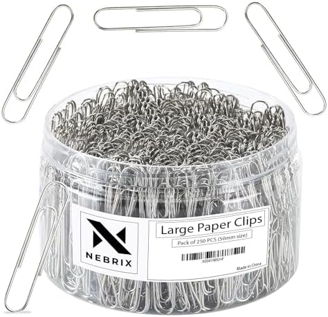 Amazon.com : Nebrix 250 Large Paper Clips Smooth, Jumbo Paper Clips for Paperwork Ideal for Home ...