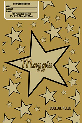Maggie Monogram Composition Book, Gold Stars Pattern Matte Cover ...