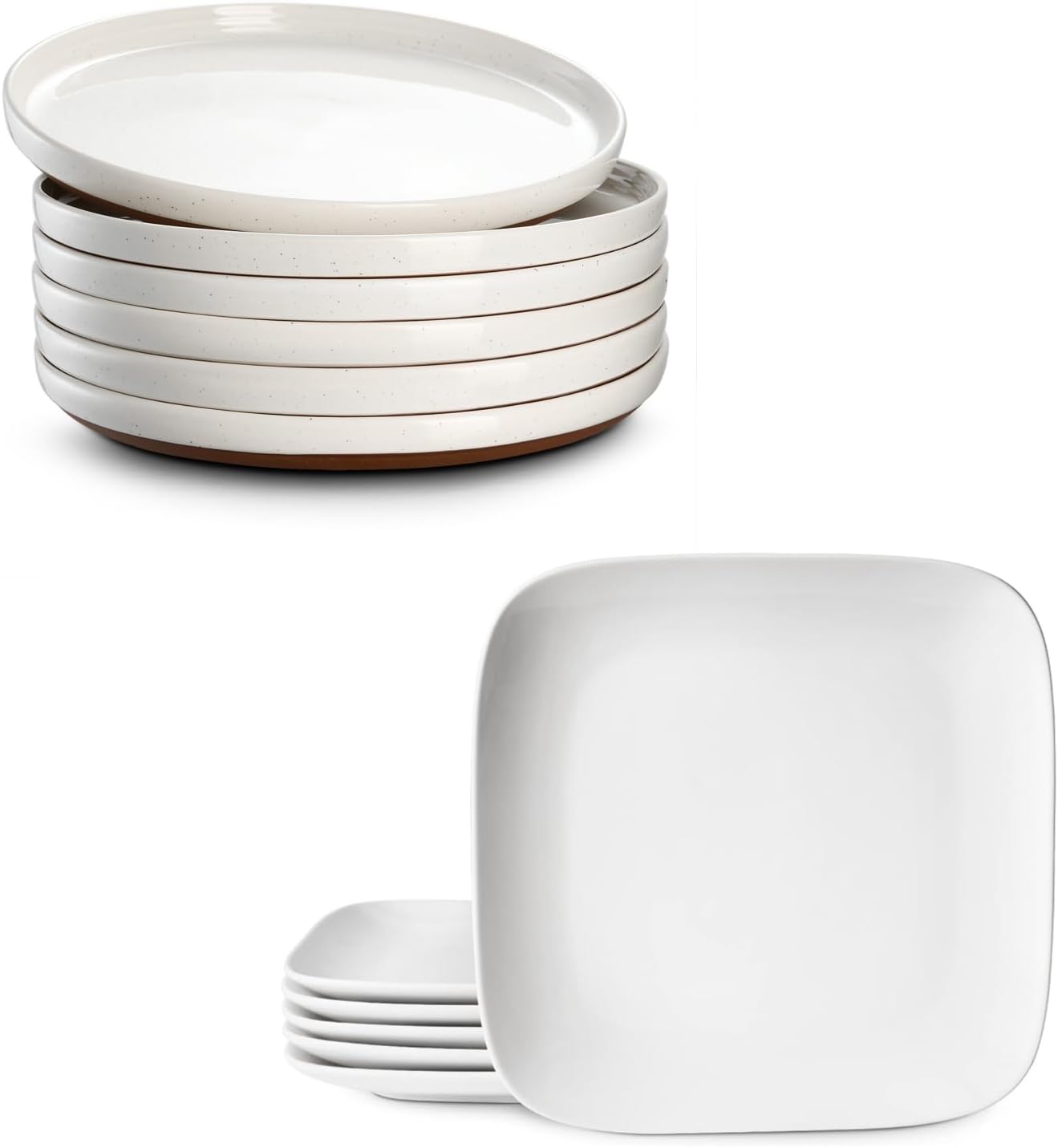 Amazon.com | DOWAN Ceramic Square and Round Dinner Plates Bundle, White ...